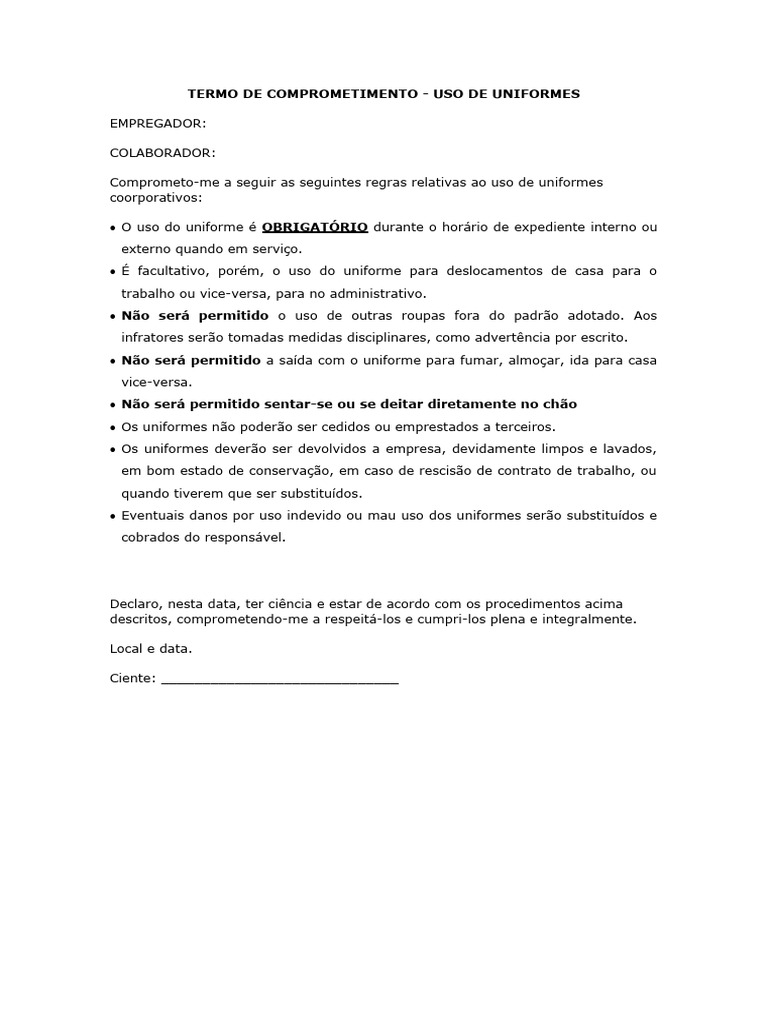 Termo de Comprometimento Uniforme | PDF
