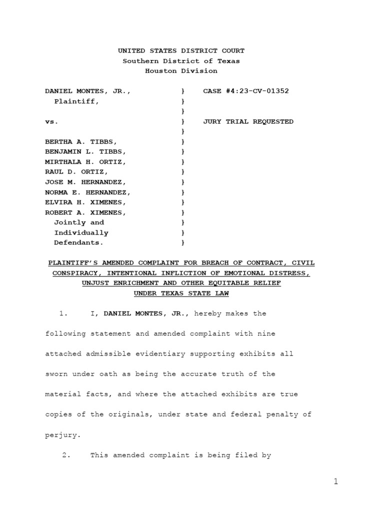 Benjamin L. Tibbs, Federal Defendant, Montes Vs Tibbs Etal, SDTX ...