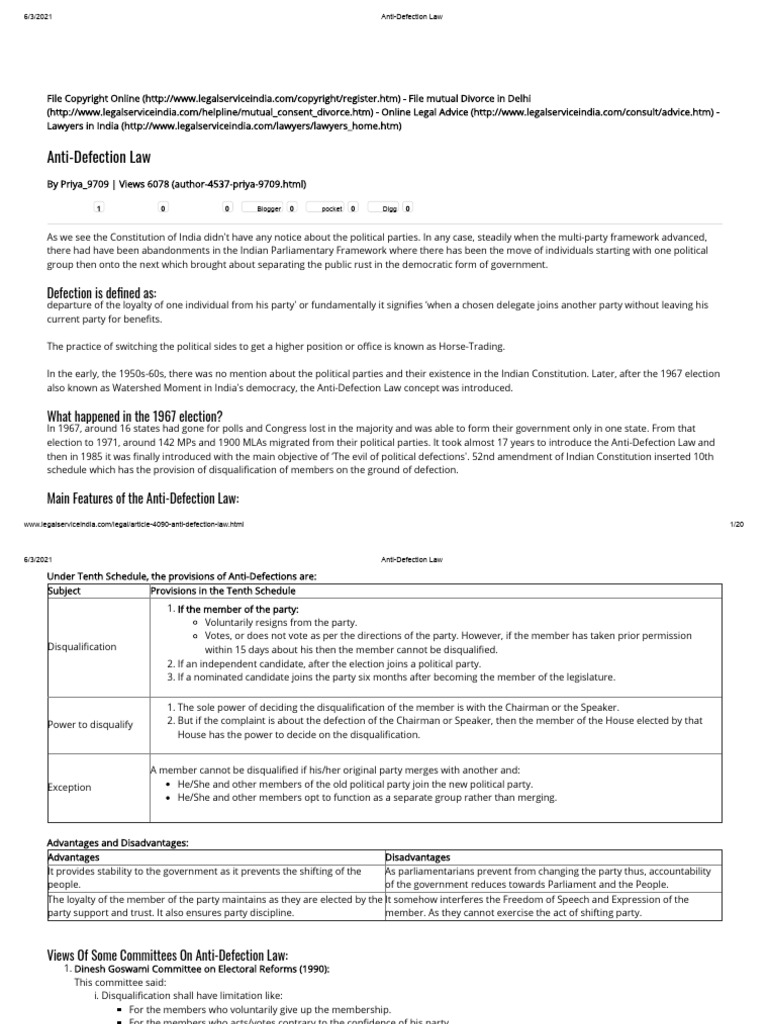 Unit 1 (D) - Anti-Defection Law | PDF