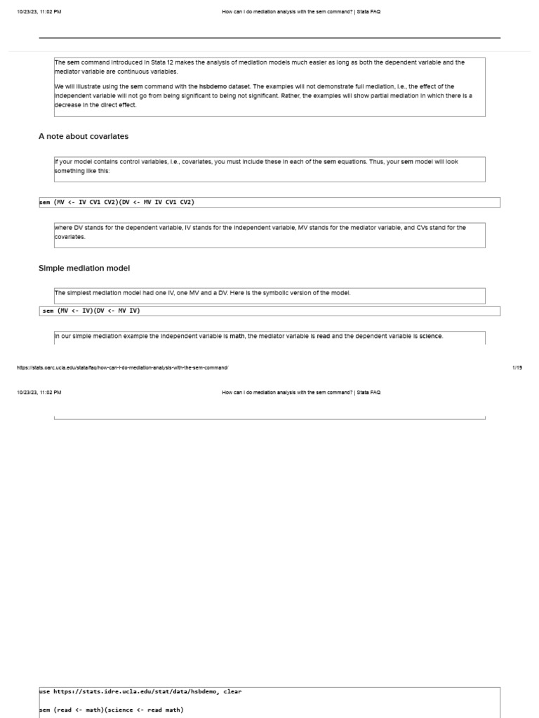 How Can I Do Mediation Analysis With The Sem Command - Stata FAQ | PDF ... How Can I Do Mediation Analysis With The Sem Command - Stata FAQ | PDF ...