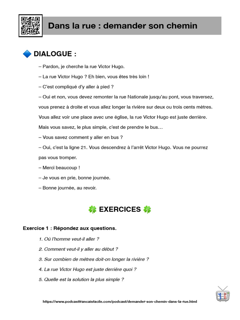 Demander son chemin en français FLE | PDF