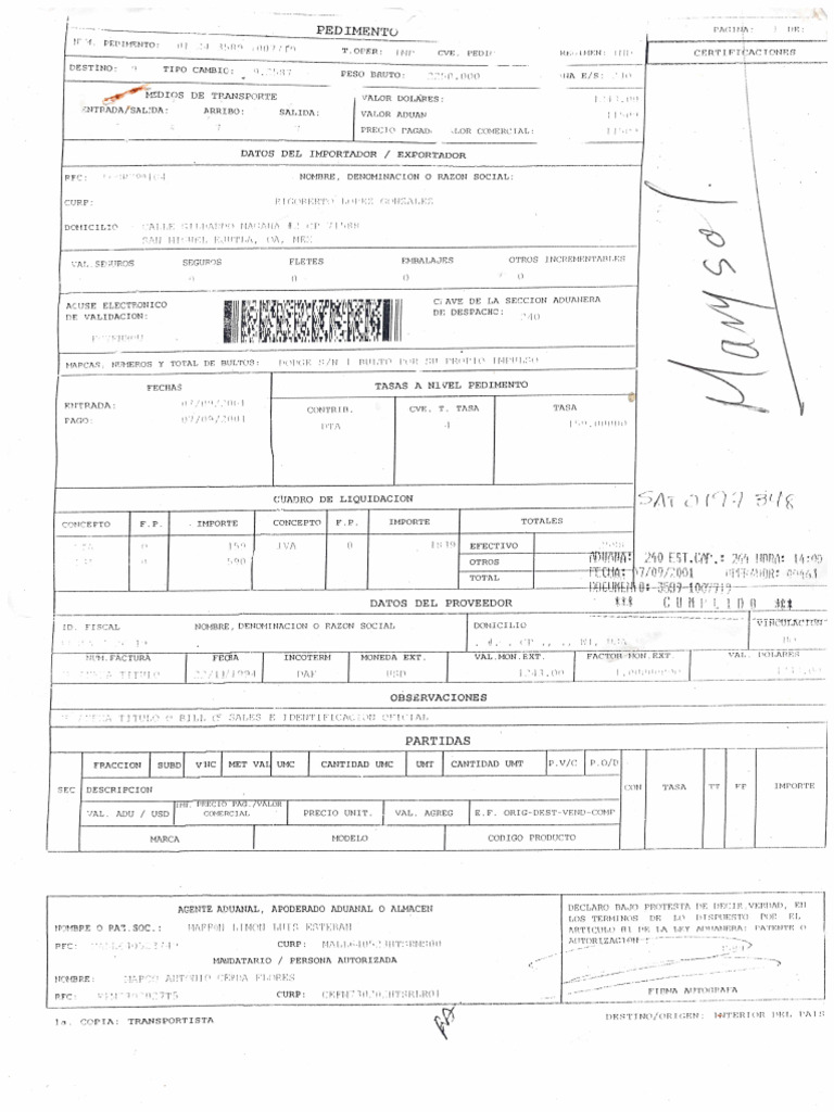 Pedimento Ejemplo | PDF