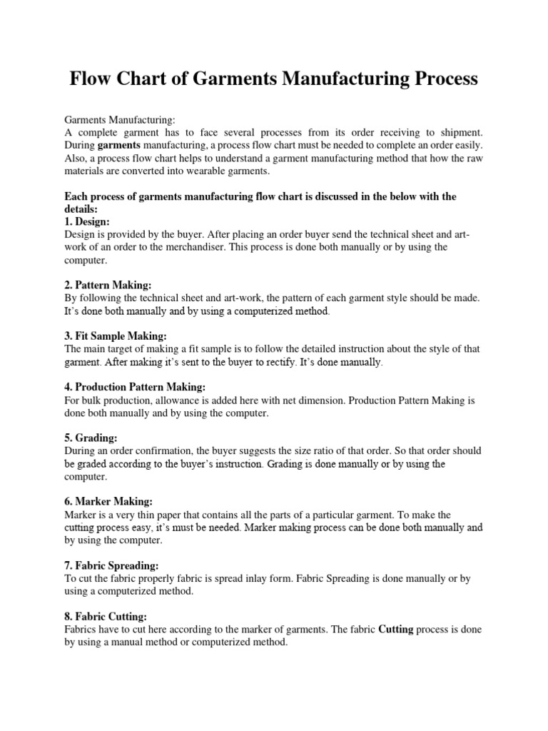 Flow Chart of Garments Manufacturing Process | PDF