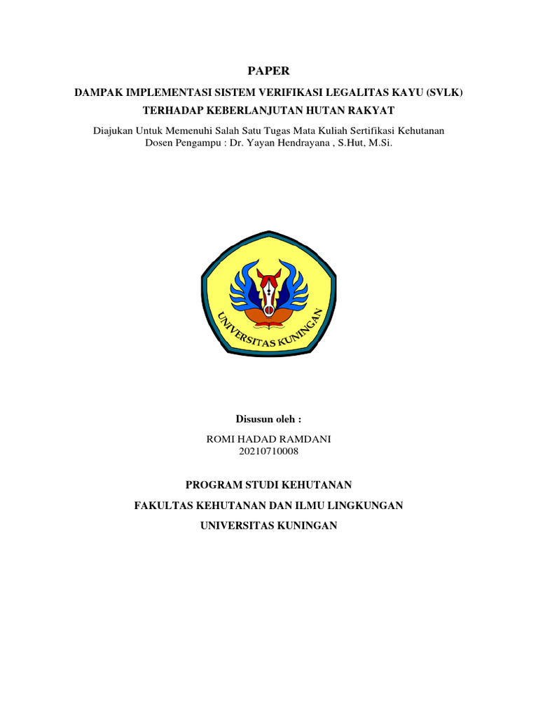 Paper Sertifikasi Kehutanan Romi Hadad Ramdani (20210710008) | PDF | Sains & Matematika
