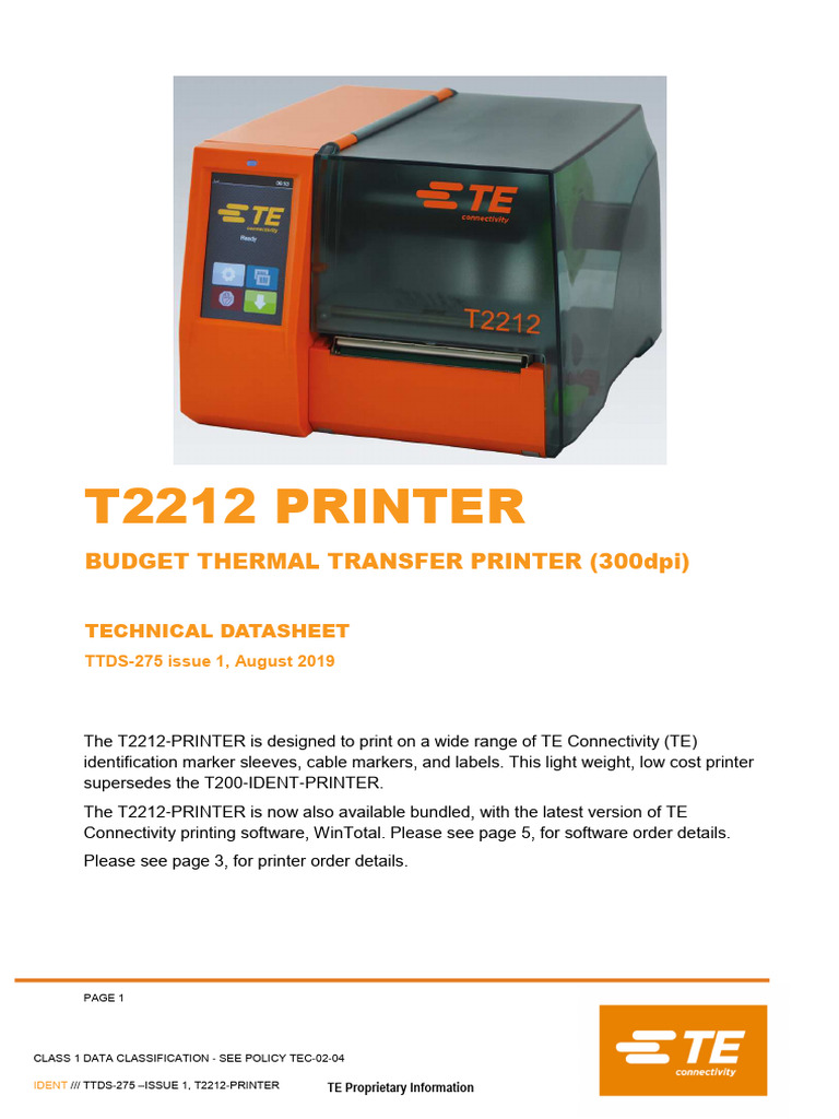 Ficha Técnica - TYCO T2212 | PDF | Printer (Computing) | Computer Engineering