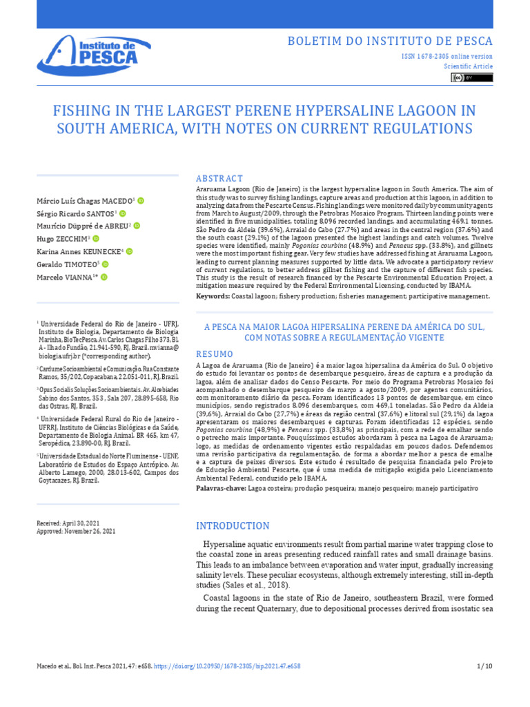 Fishing in The Largest Perene Hypersaline Lagoon 2021 | PDF | Social ...