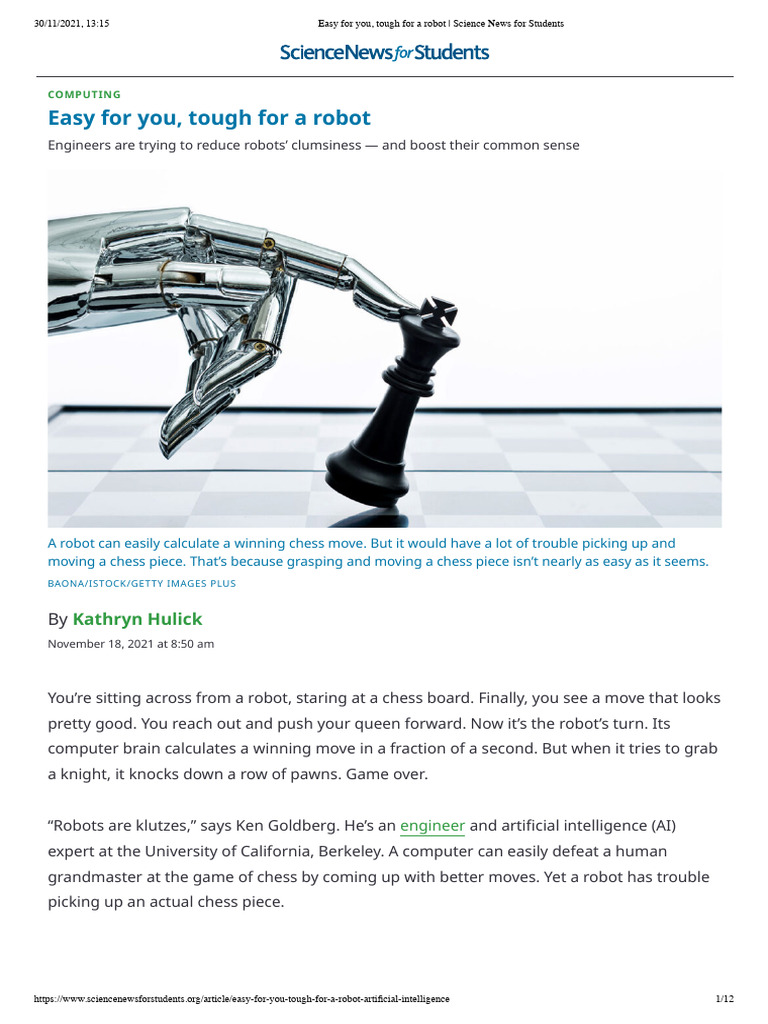 Easy For You, Tough For A Robot - Science News For Students | PDF | Artificial Intelligence ...