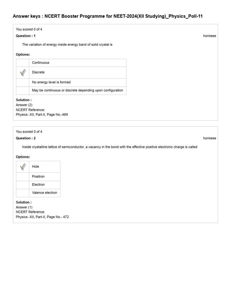 Physics Poll-11 | PDF | P–N Junction | Physical Sciences