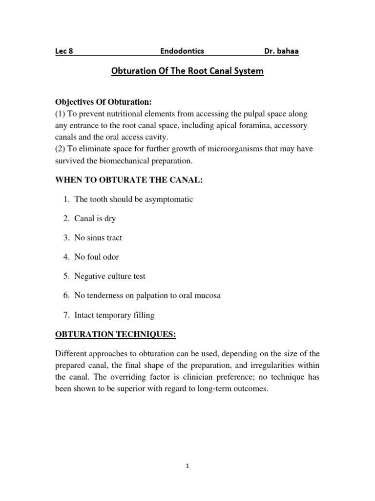 Obturation of The Root Canal System | PDF | Technology & Engineering
