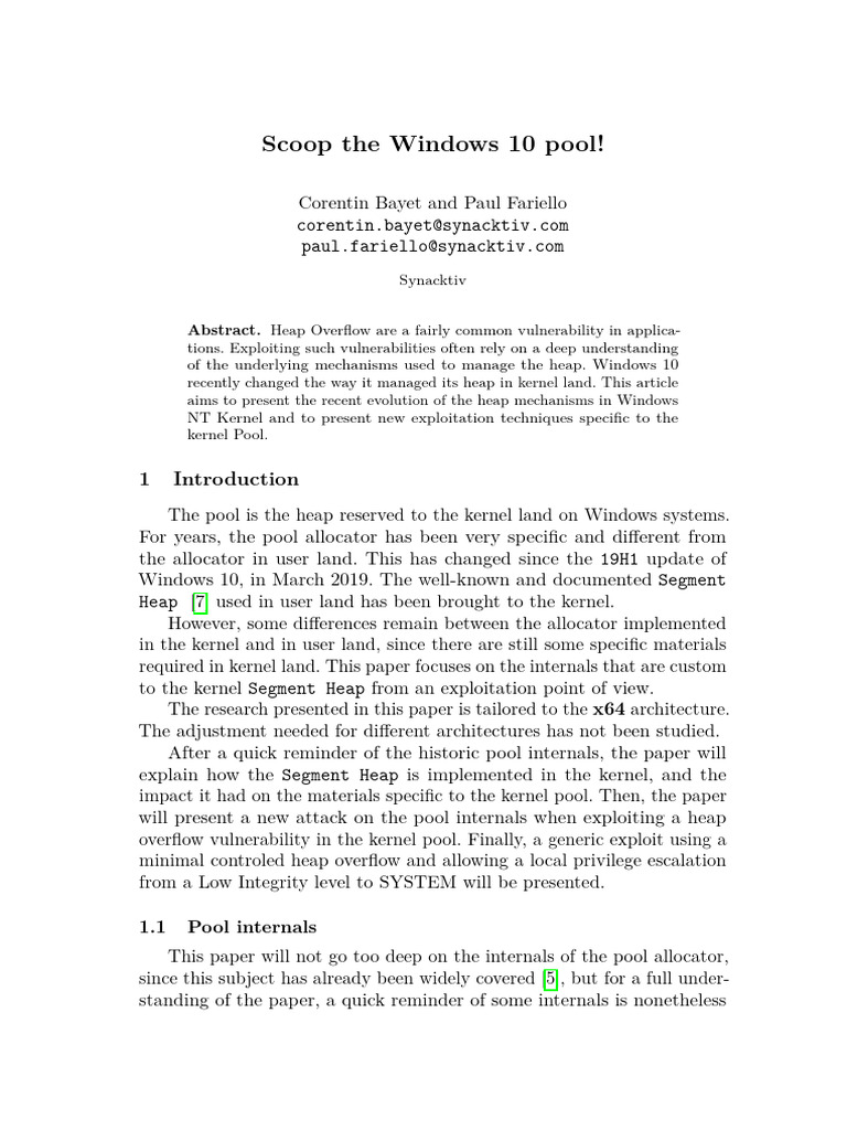 SSTIC2020-Article-pool Overflow Exploitation Since Windows 10 19h1-Bayet Fariello | PDF