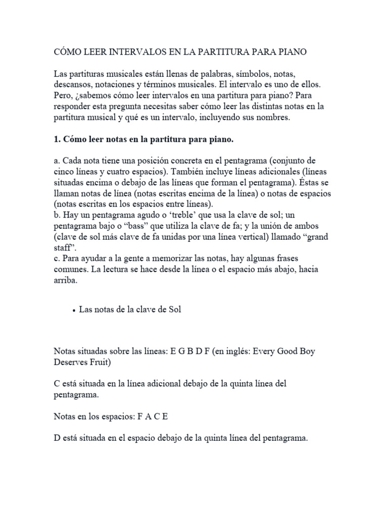 Cómo Leer Intervalos en La Partitura para Piano | PDF | Intervalo ...