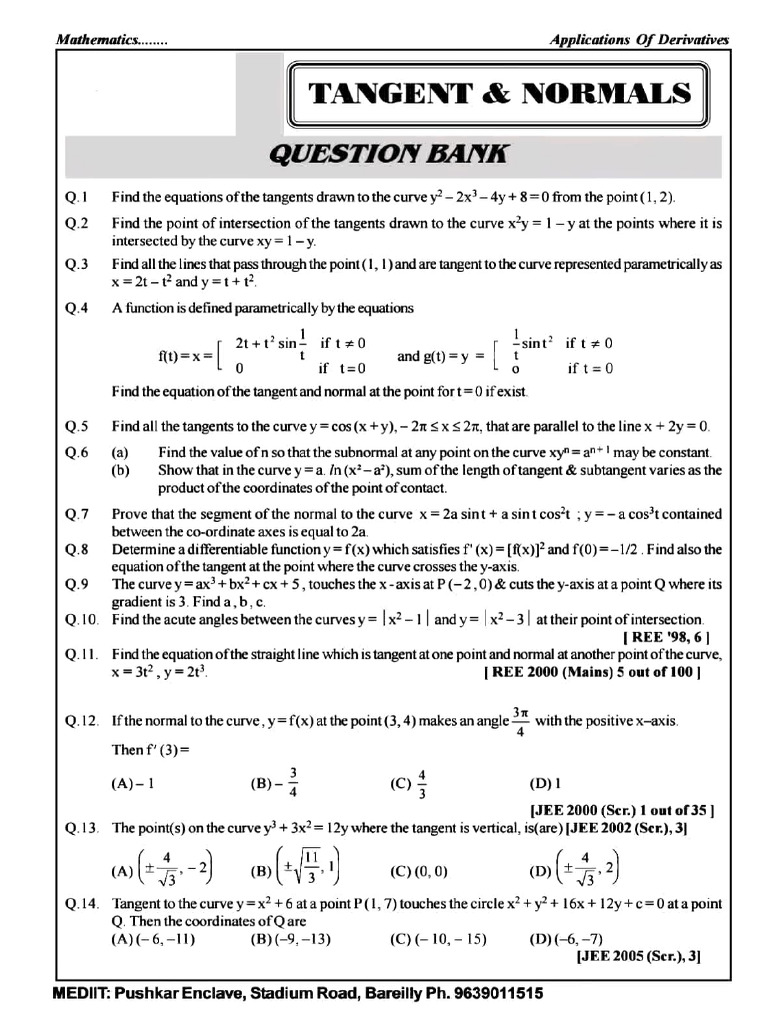 Tangent & Normal | PDF