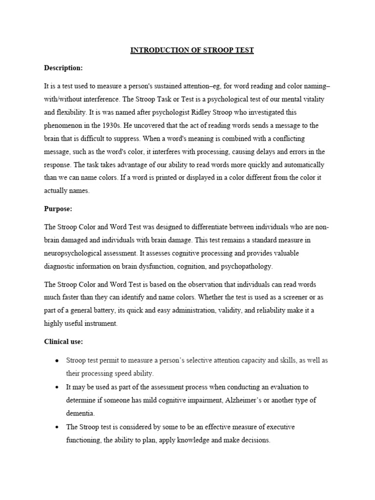Stroop Test Pdf Attention Psychology