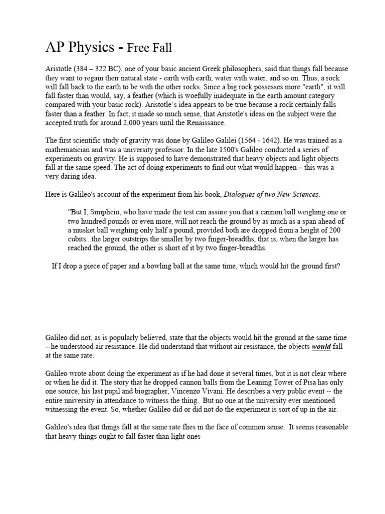 07 Free-Fall Notes | PDF | Acceleration | Force