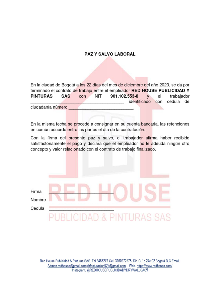 Carta de Paz y Salvo Laboral | PDF