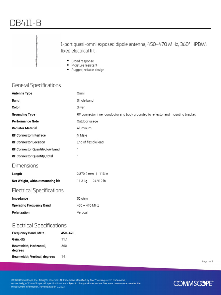 DB411-B Product Specifications (Comprehensive) | PDF | Antenna (Radio ...