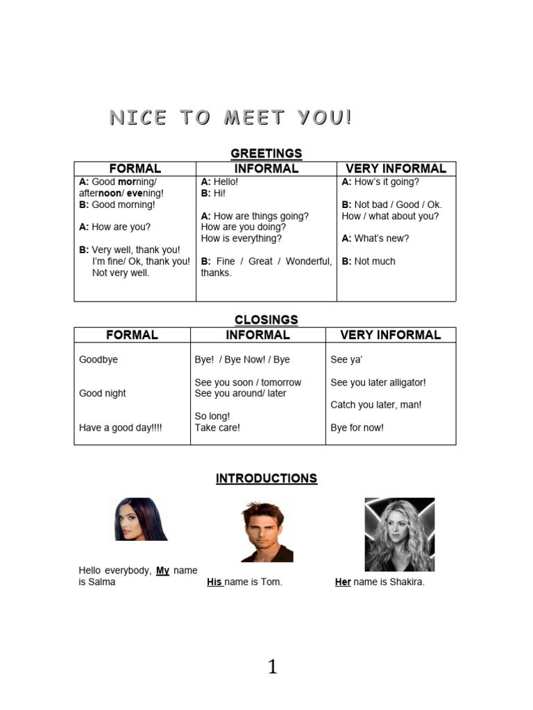 Study Guide 1 Greetings Titles Countries and Nationalities To Be ...