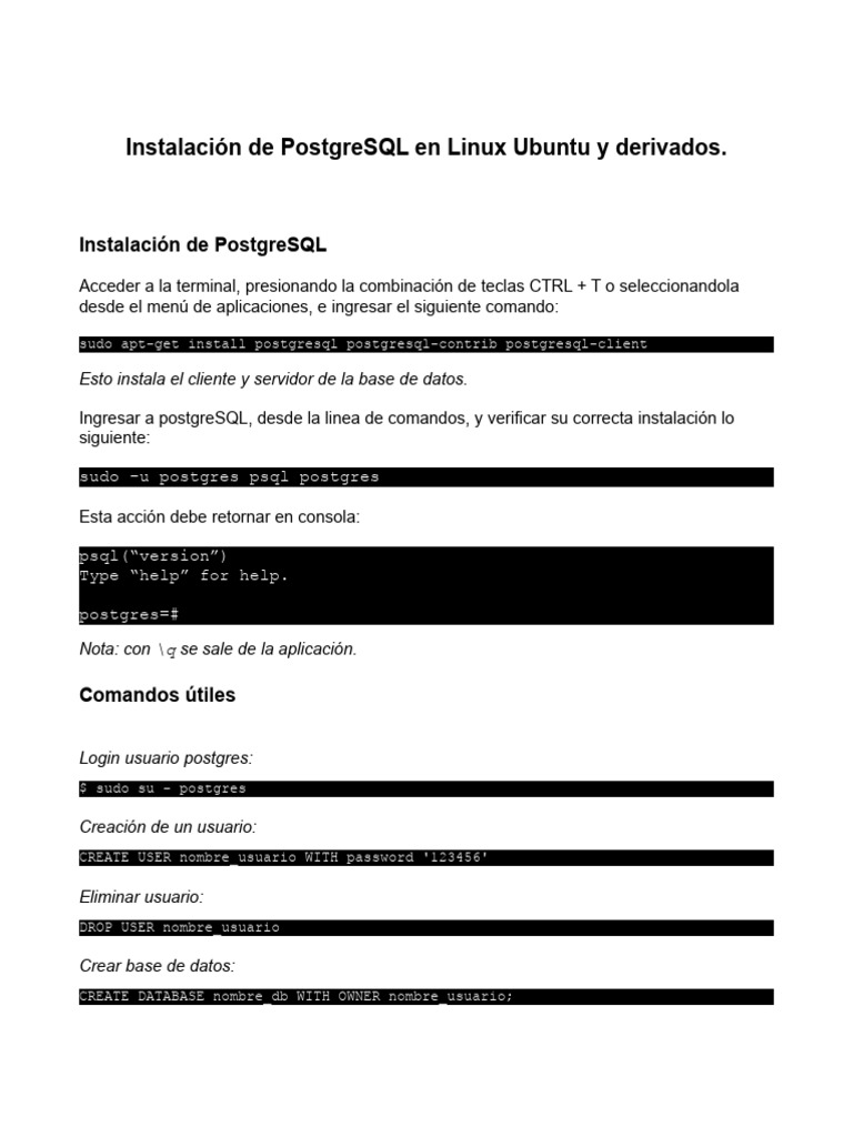 Manual Instalacion Postgres Ubuntu | PDF | Métodos y materiales de enseñanza | Computadoras