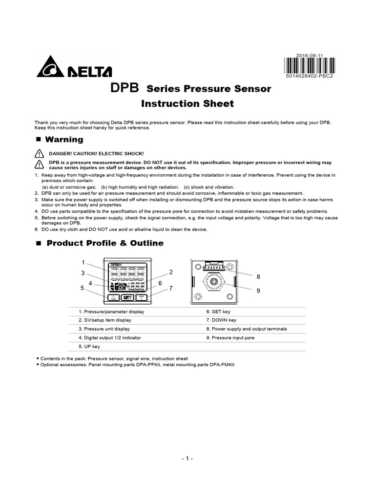 Delta DPB Series Pressure Sensor Guide | PDF