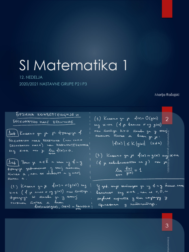 12 SI Matematika 1 Grupe P2 I P3 - Predavanja 12-1 | PDF