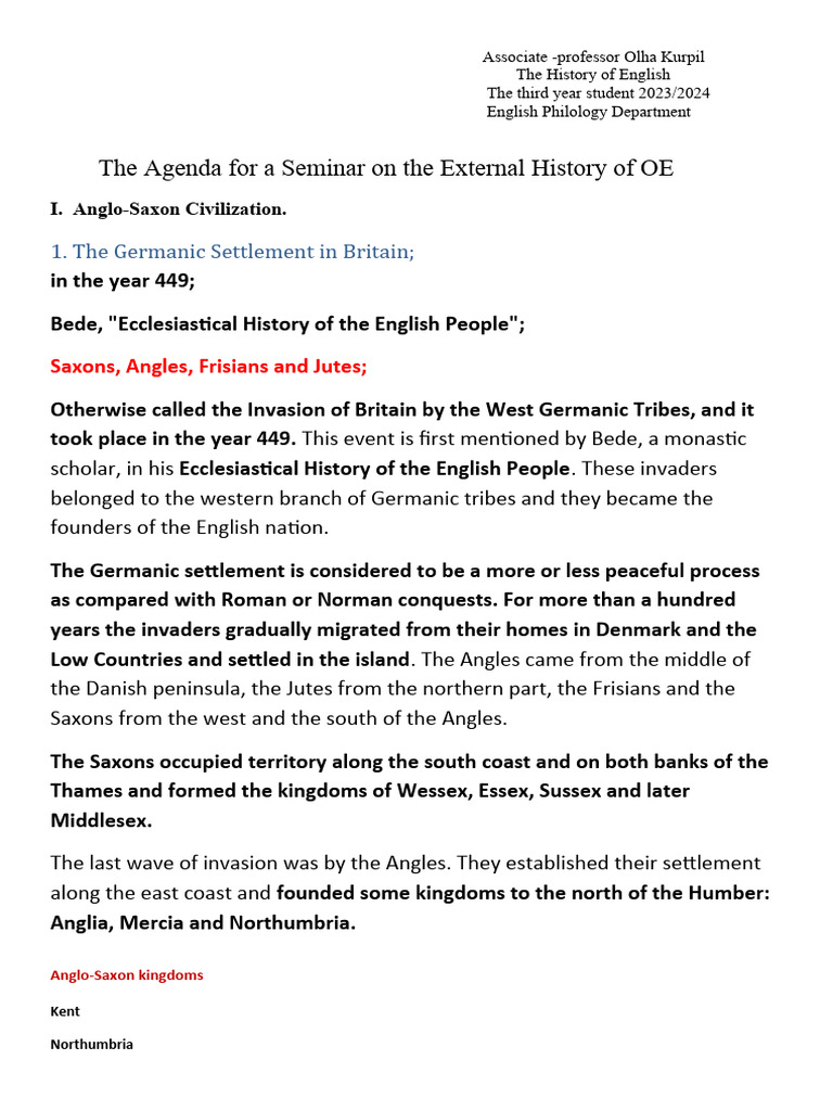 Seminar OE | PDF | Runes | Bede
