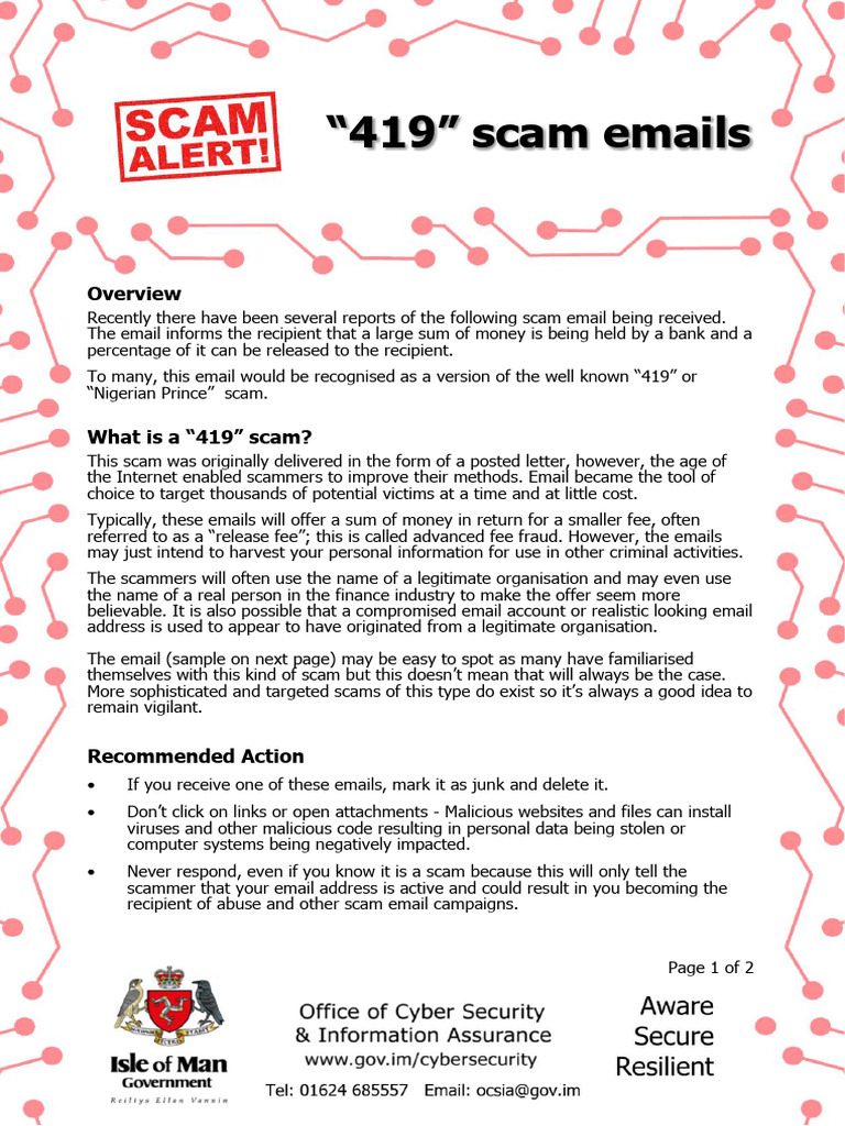 Ocsia Alert 419 Scam Emails-281019 | PDF