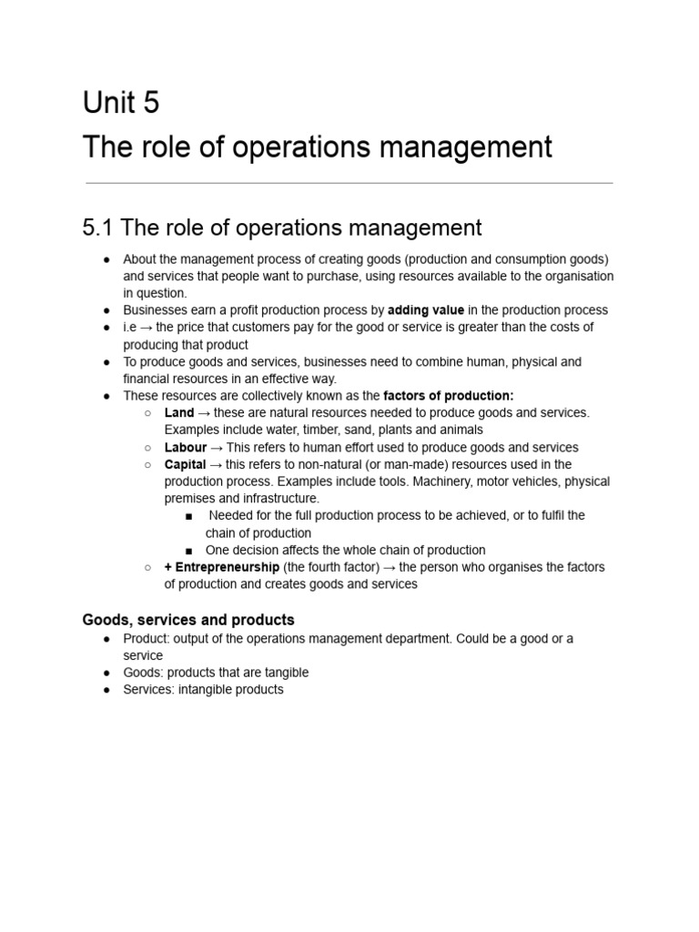 Unit 5 - Operations Management | PDF | Lean Manufacturing | Outsourcing