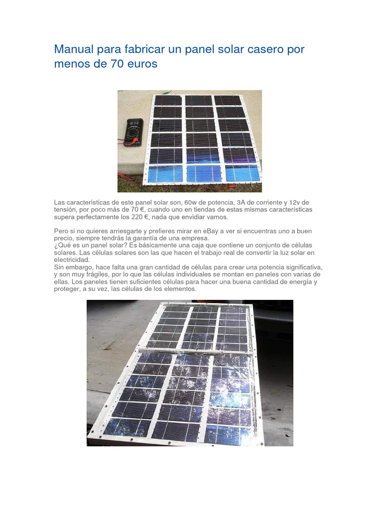 Manual para Fabricar Un Panel Solar Casero Por Menos de 70 Euros | PDF