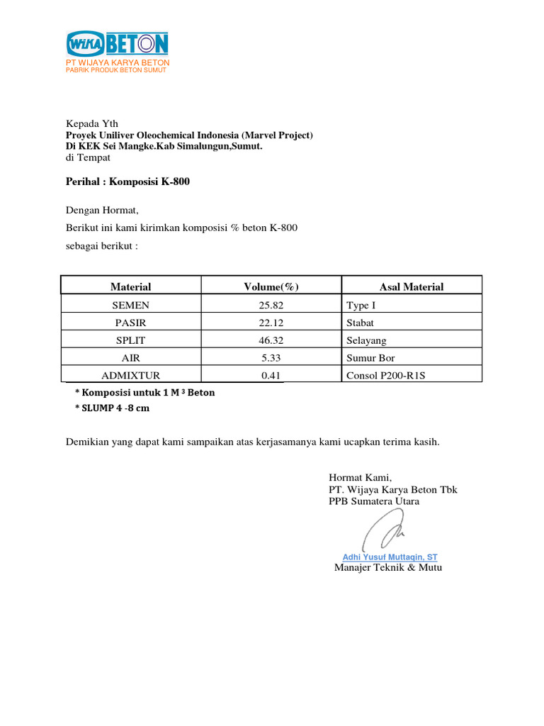 Job Mix Design for K-600 and K-800 Beton | PDF
