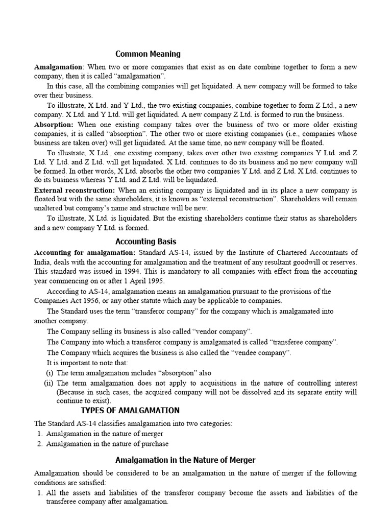 Amalgamation vs. Absorption Explained | PDF