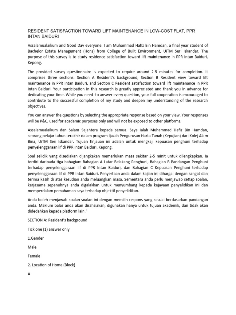 Draft Questionnaire | PDF