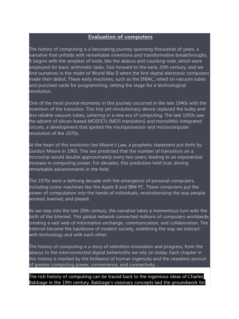 Evaluation of Computers | PDF | Integrated Circuit | Computing