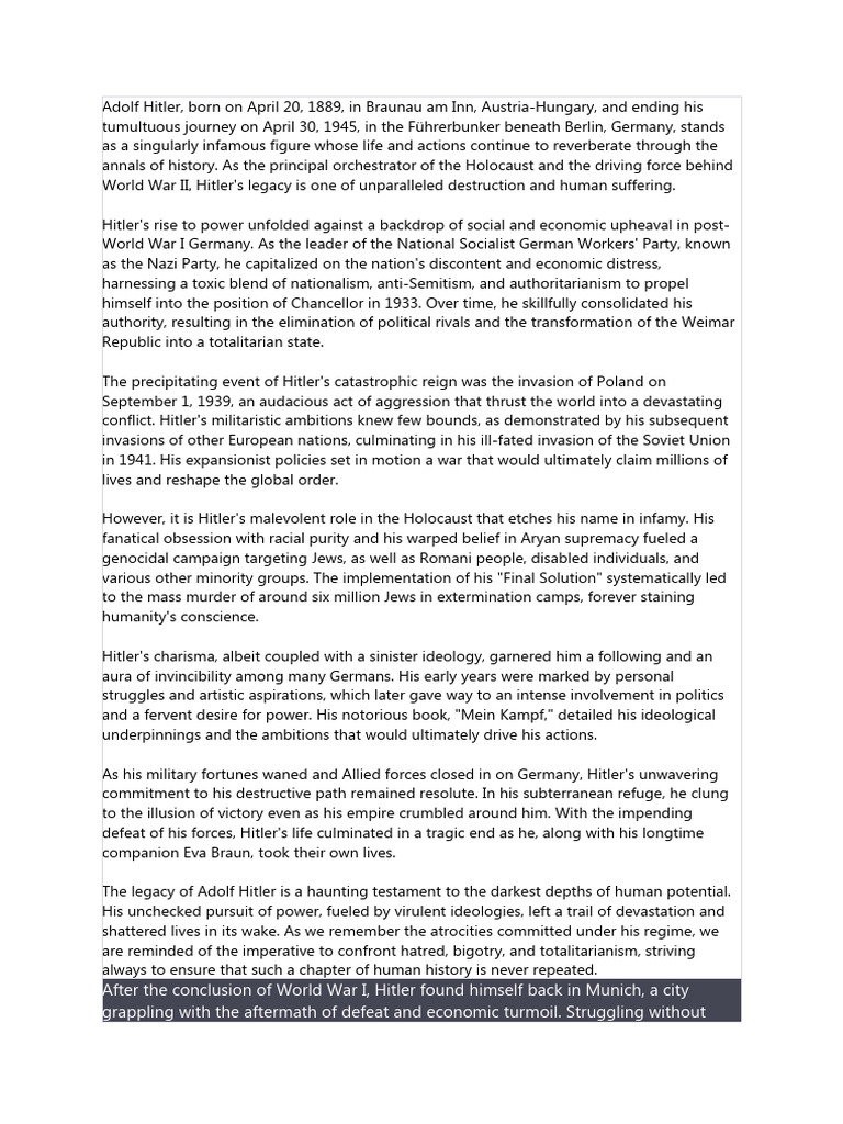 Hitler's Rise and Role in WWII | PDF | Adolf Hitler | Nazi Party