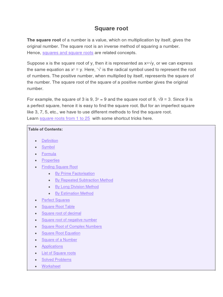 Square Root | PDF