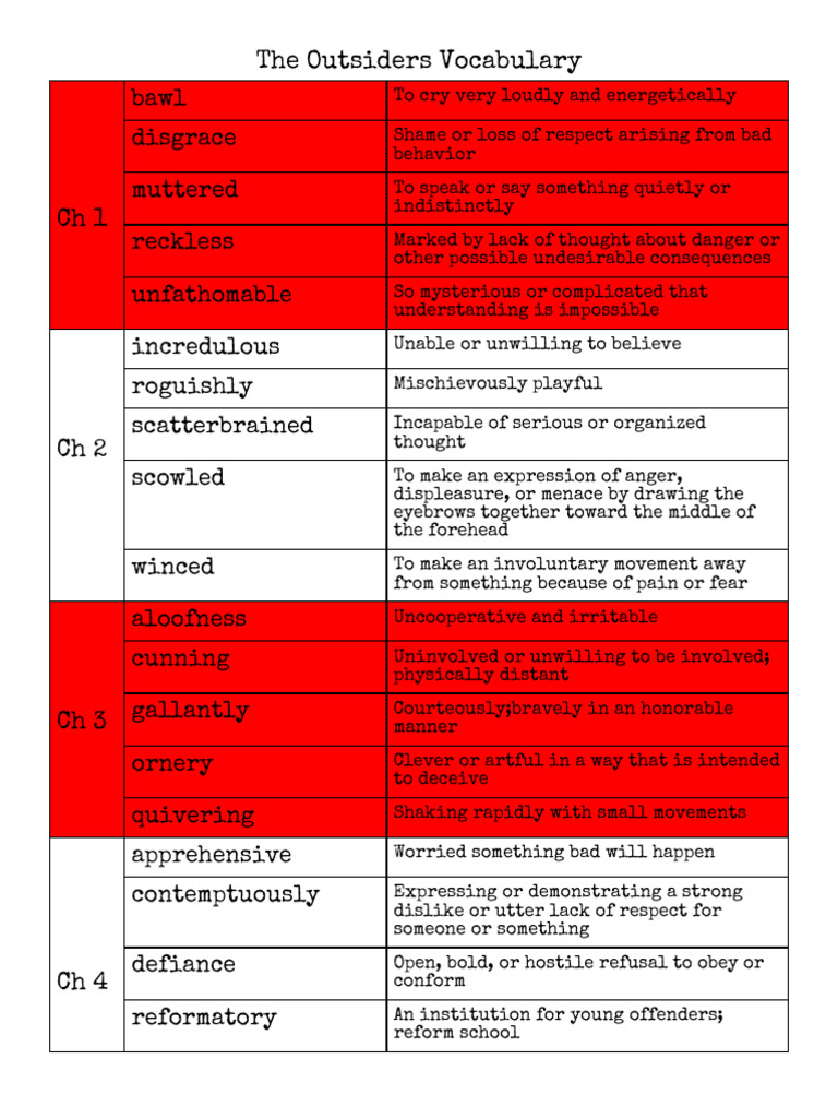 The Outsiders Vocabulary | PDF