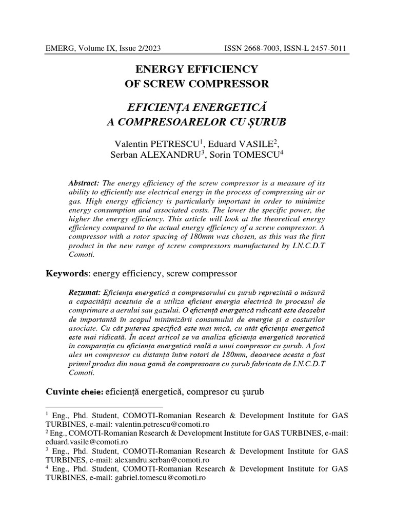 Energy Efficiency of Screw Compressor | PDF | Turbine | Flow Measurement