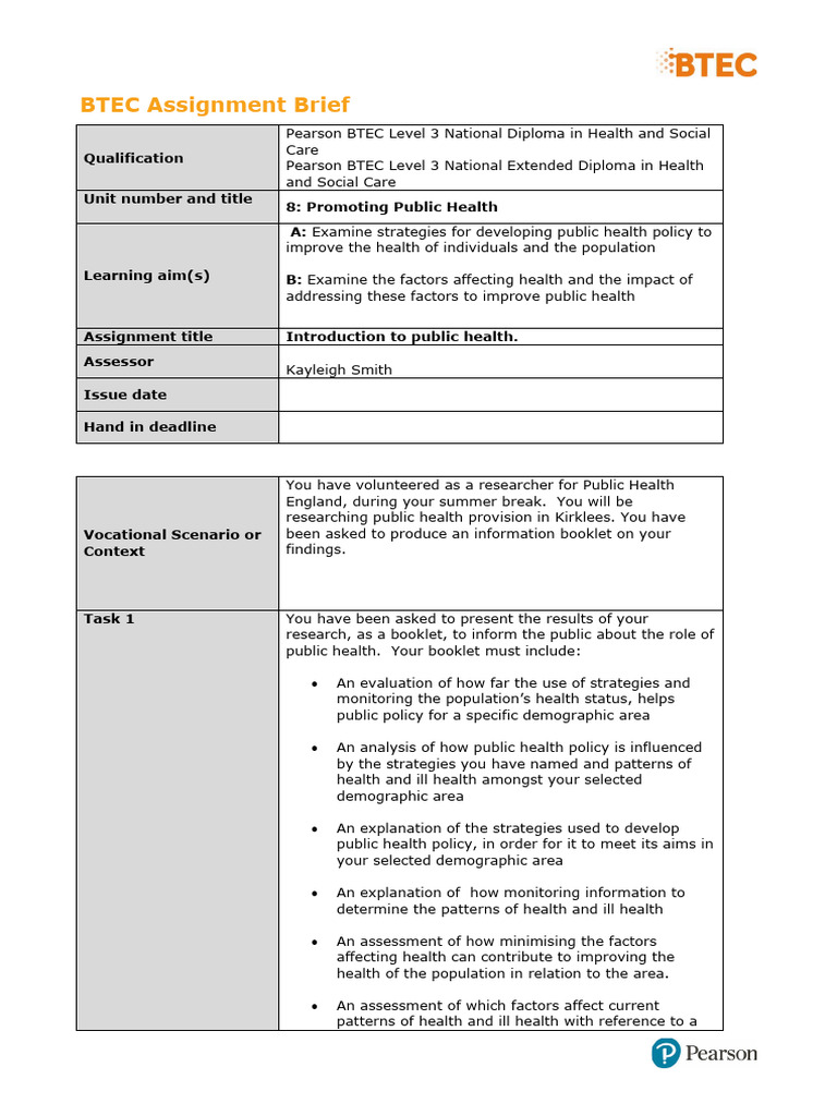 Unit 8 Public Health Assignment 1 Brief | PDF | Public Health | Cognition