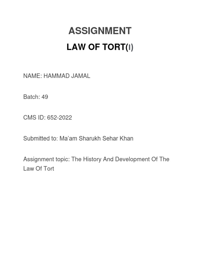 Law of Tort | PDF | Tort | Damages