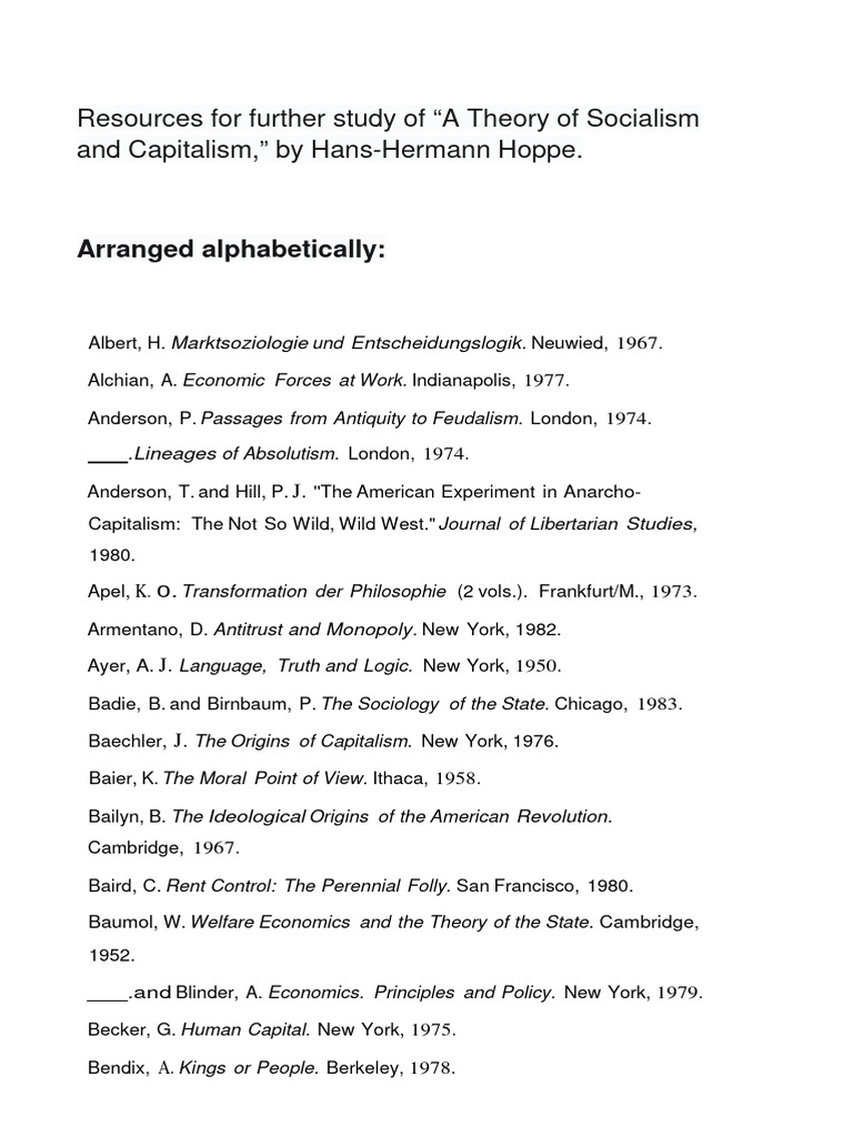 Resources For Further Study of "A Theory of Socialism and Capitalism ...