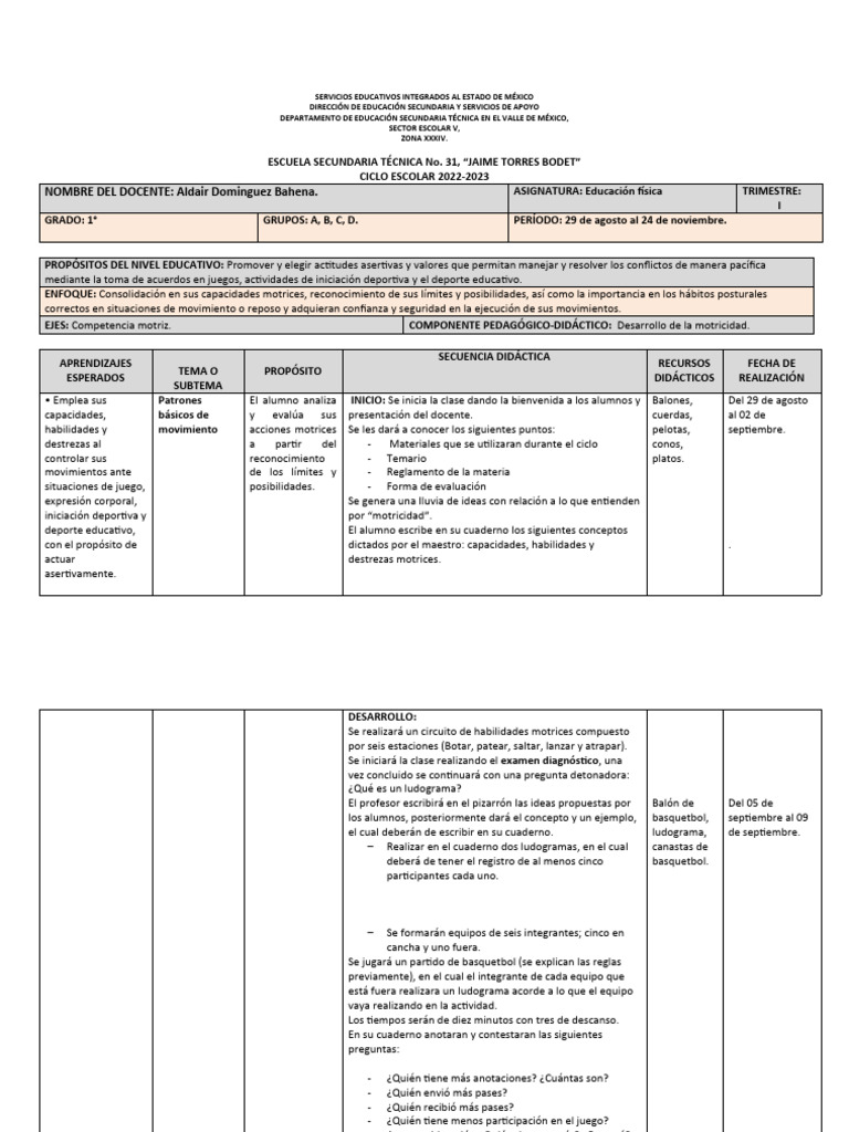 PLAN TRIMESTRAL 1ros | PDF