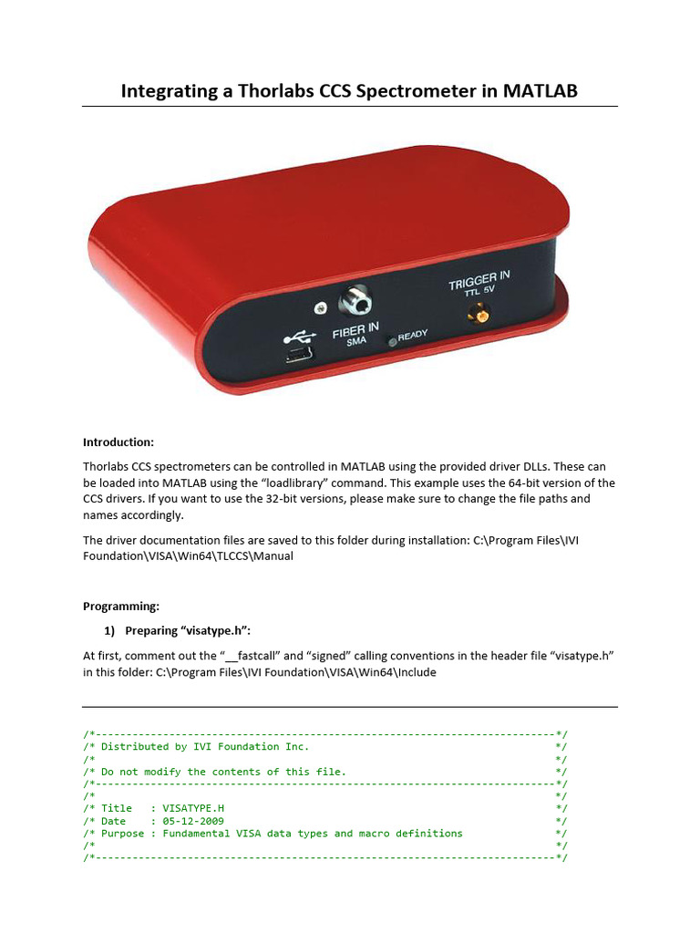 MATLAB Guide for Thorlabs Spectrometers | PDF | Computer File | Library (Computing)