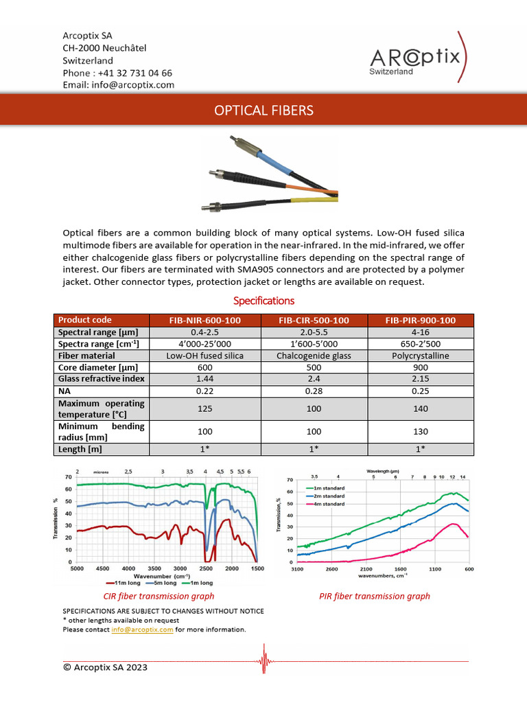 Data Sheet - Arcoptix NIR and IR Optical Fibers New | PDF