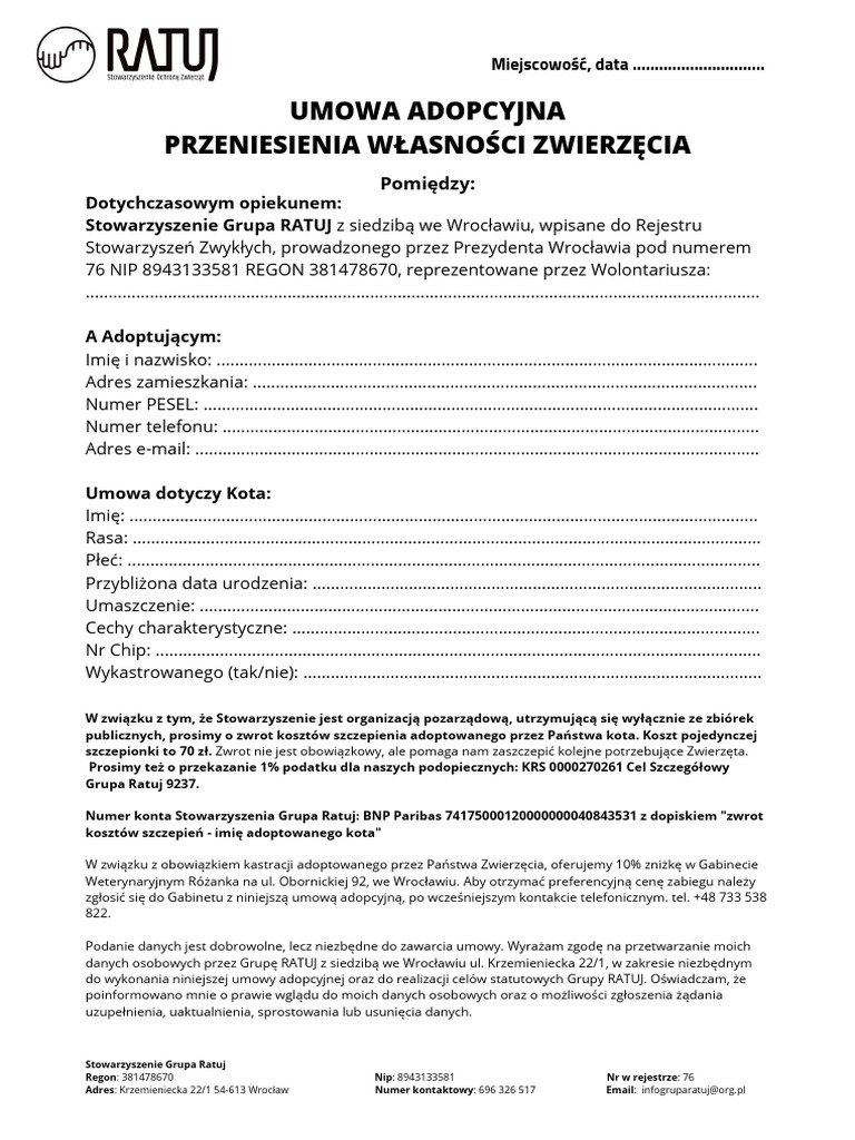 ! Umowa Adopcyjna Koty | PDF