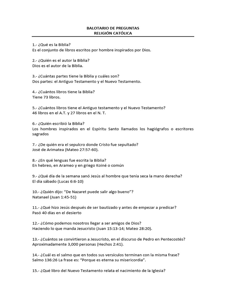 Preguntas de Religión | PDF | Jesús | Biblia