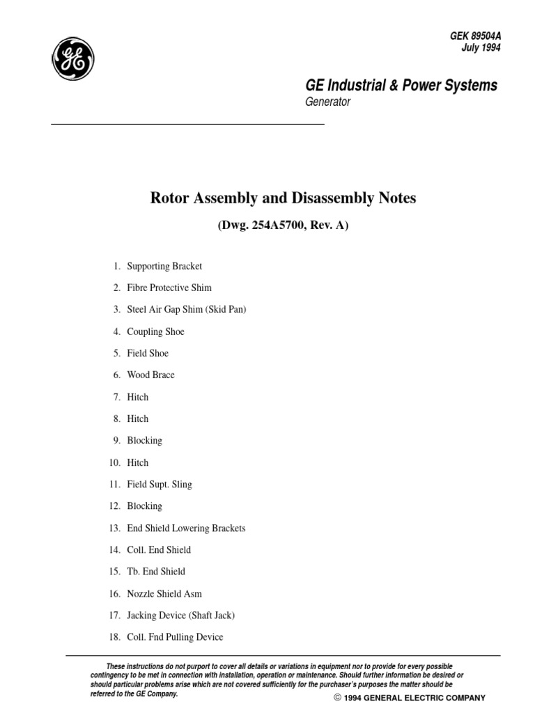 GEK89504a-Generator Rotor Assembly & Dis-Assembly | PDF
