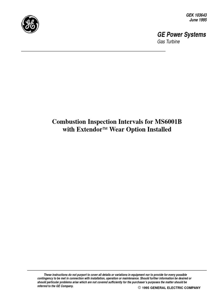 GEK103643-MS6001B Combustion Inspection Intervals With Exte | PDF