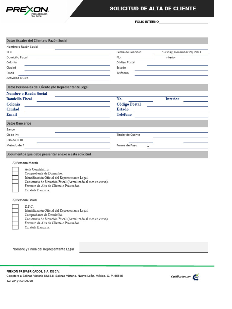 FAC_FSAC_RV001 Solicitud de Alta de Cliente | PDF | Bancos | Tecnología bancaria