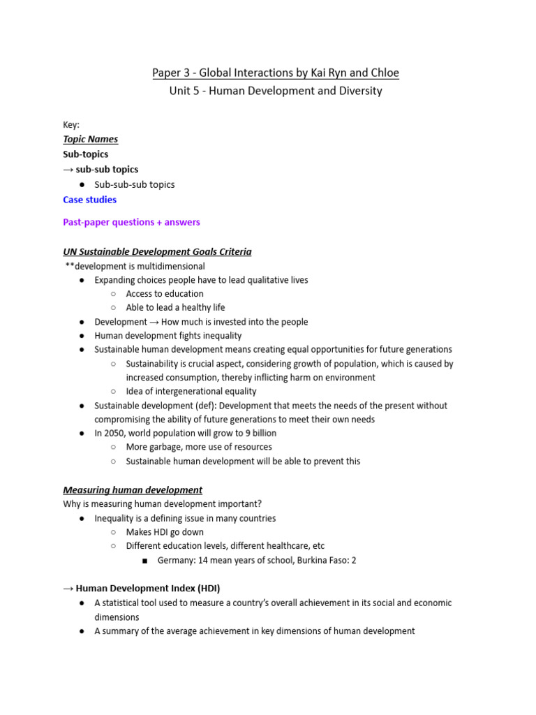 PAPER 3 - Unit 5 - Human Development and Diversity (Global Interactions ...