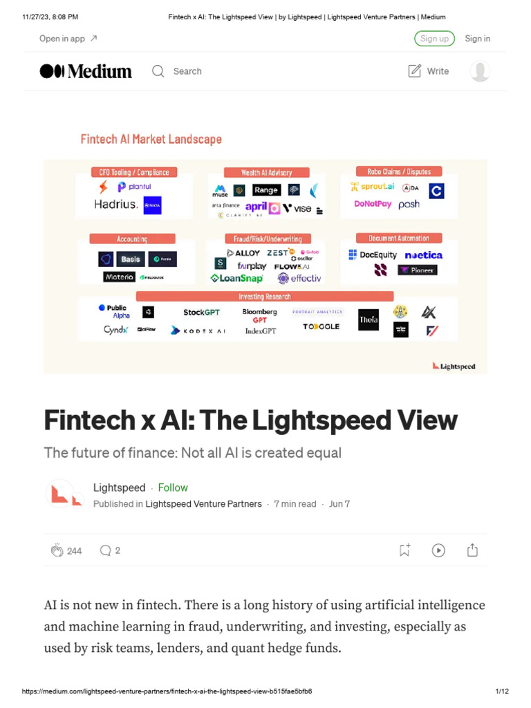 Fintech X AI - The Lightspeed View - by Lightspeed - Lightspeed Venture Partners - Medium | PDF