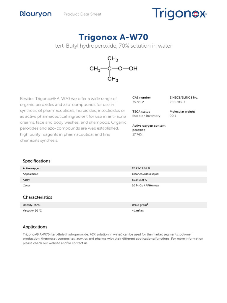 Pds Trigonox A w70 Pharmaceutical Industry Glo en | PDF | Chemistry ...